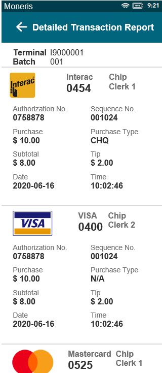 Detailed transaction report