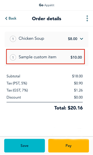 Add a custom item to a takeout order