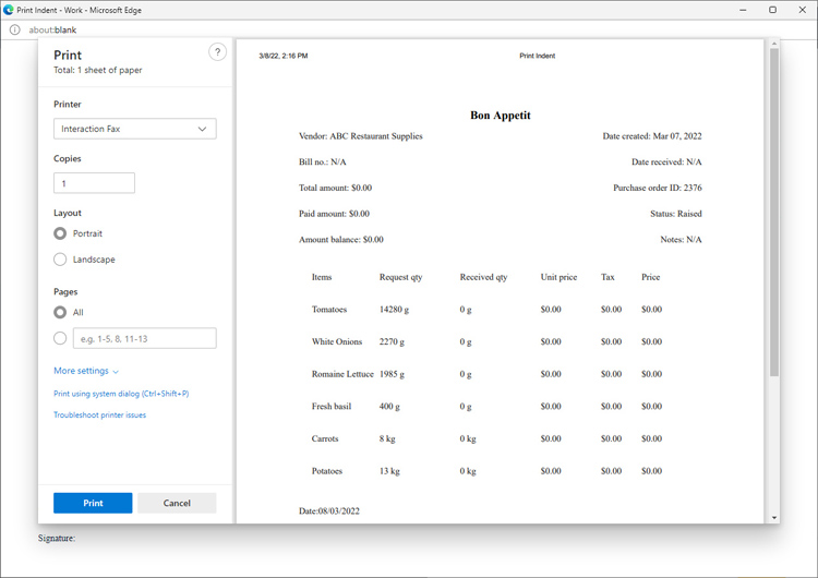 Print purchase orders